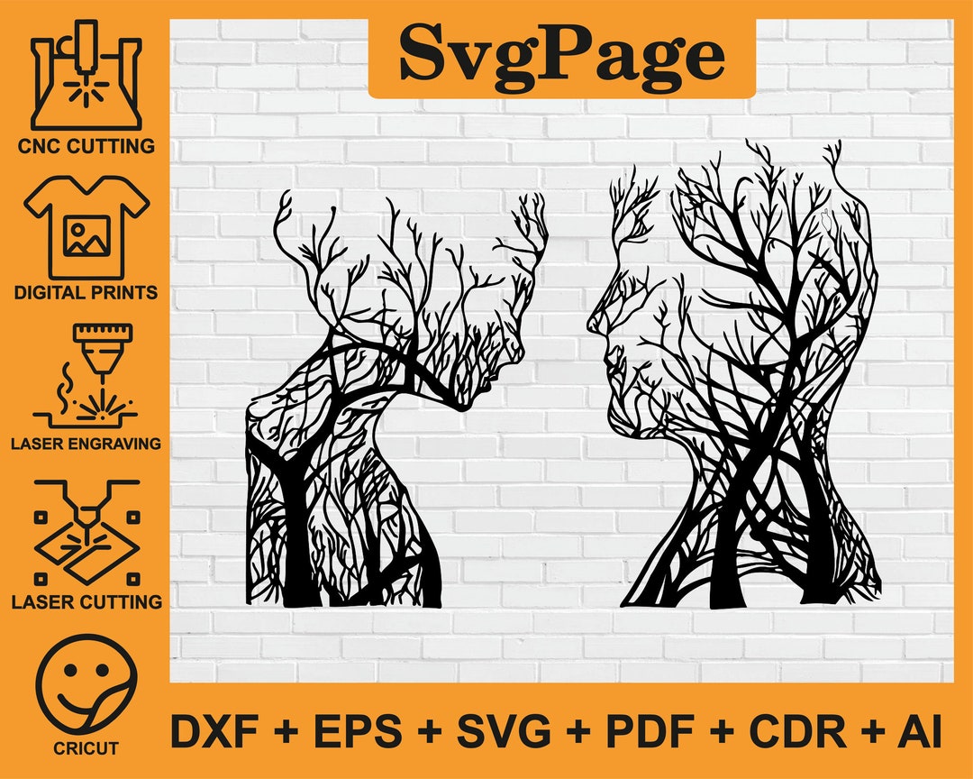 Tree Couple Love Branch Laser Cut Svg Dxf Files Wall Sticker Engraving ...