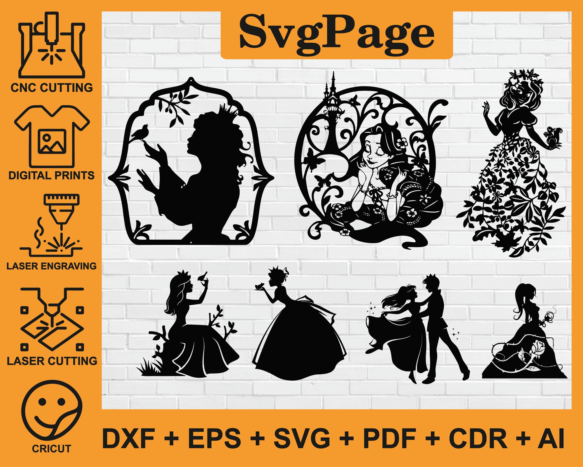 Princess Laser Cut Svg Dxf Png Files Wall Art Sticker Glowforge ...