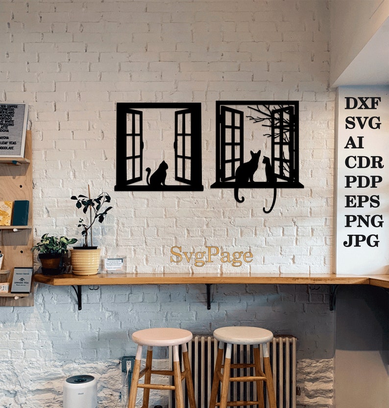 Cat Kitten Window Laser Cut Svg Dxf Png Files Wall Art Sticker ...