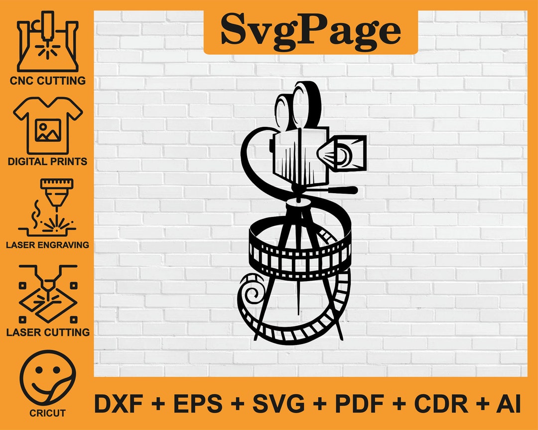 Movie Camera Laser Cut Svg Dxf Png Files Wall Art Sticker Glowforge ...