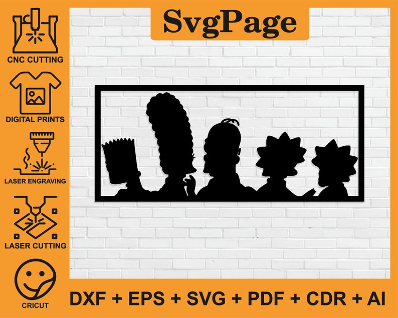 The Simpson Family Laser Cut Svg Dxf Files Wall Art Sticker Glowforge ...