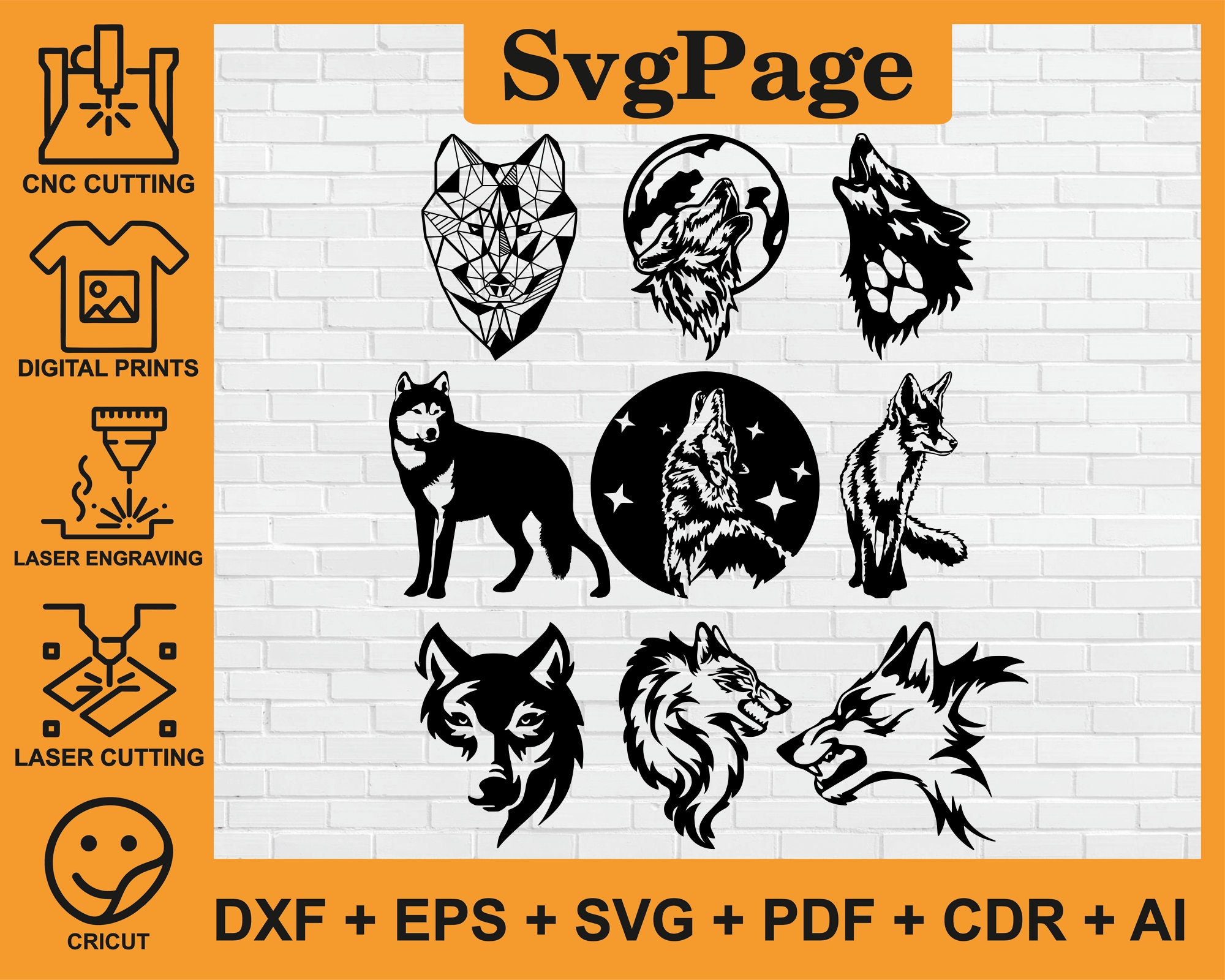 Wolf Wolves Laser Cut Svg Dxf Png Files Wall Art Decal Sticker ...