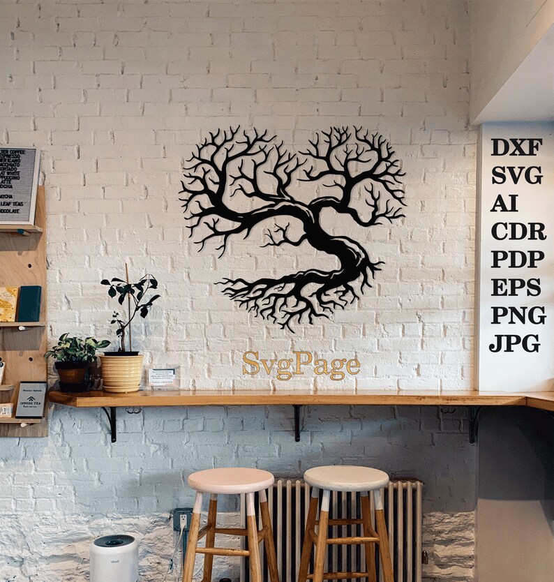 Tree of Life Heart Branch Laser Cut Svg Dxf File Wall Sticker Pdf ...