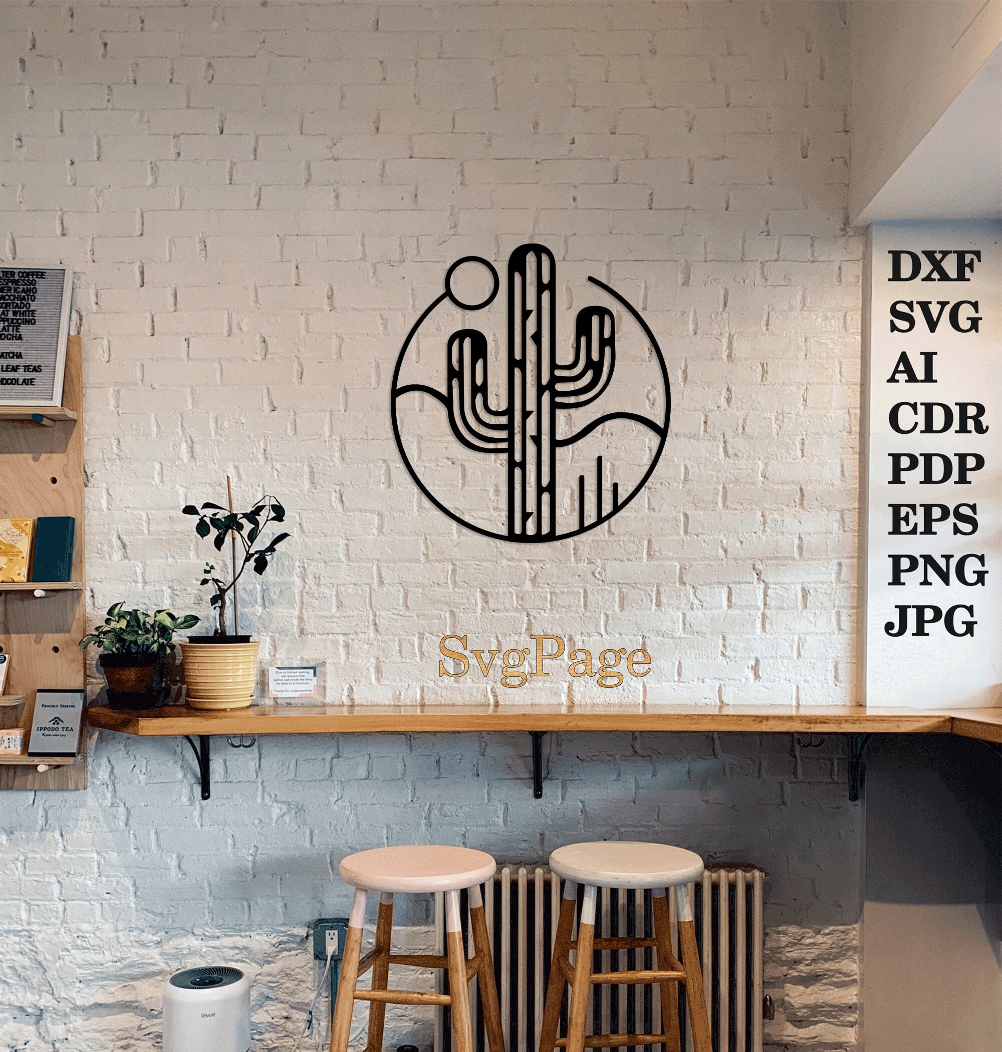 Floral Cactus Plant Laser Cut Svg Dxf Files Wall Art Sticker Glowforge ...