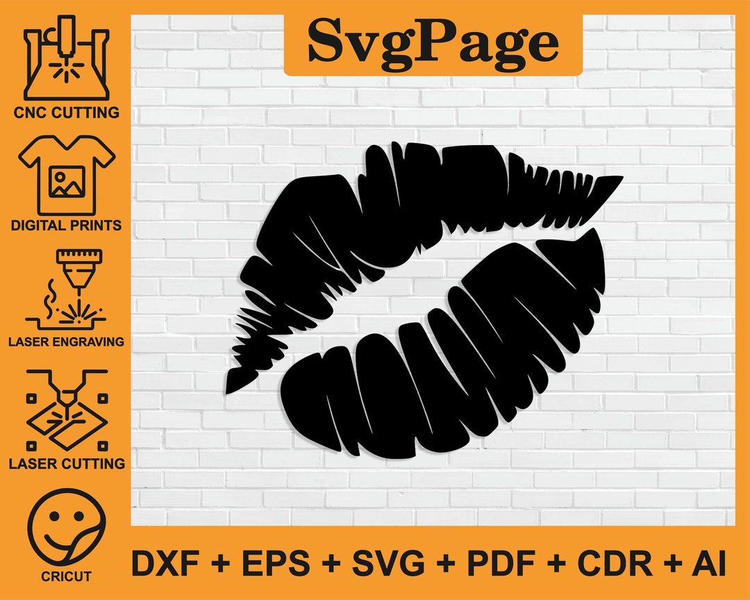 Lips Kiss Laser Cut Svg Dxf Pdf Png Files Wall Art Sticker Glowforge ...