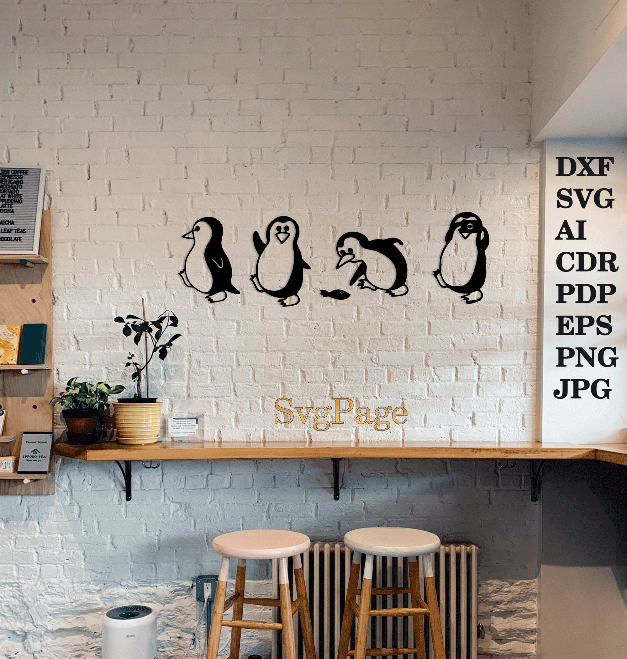 Cute Penguin Laser Cut Svg Dxf File Wall Sticker Pdf Silhouette ...