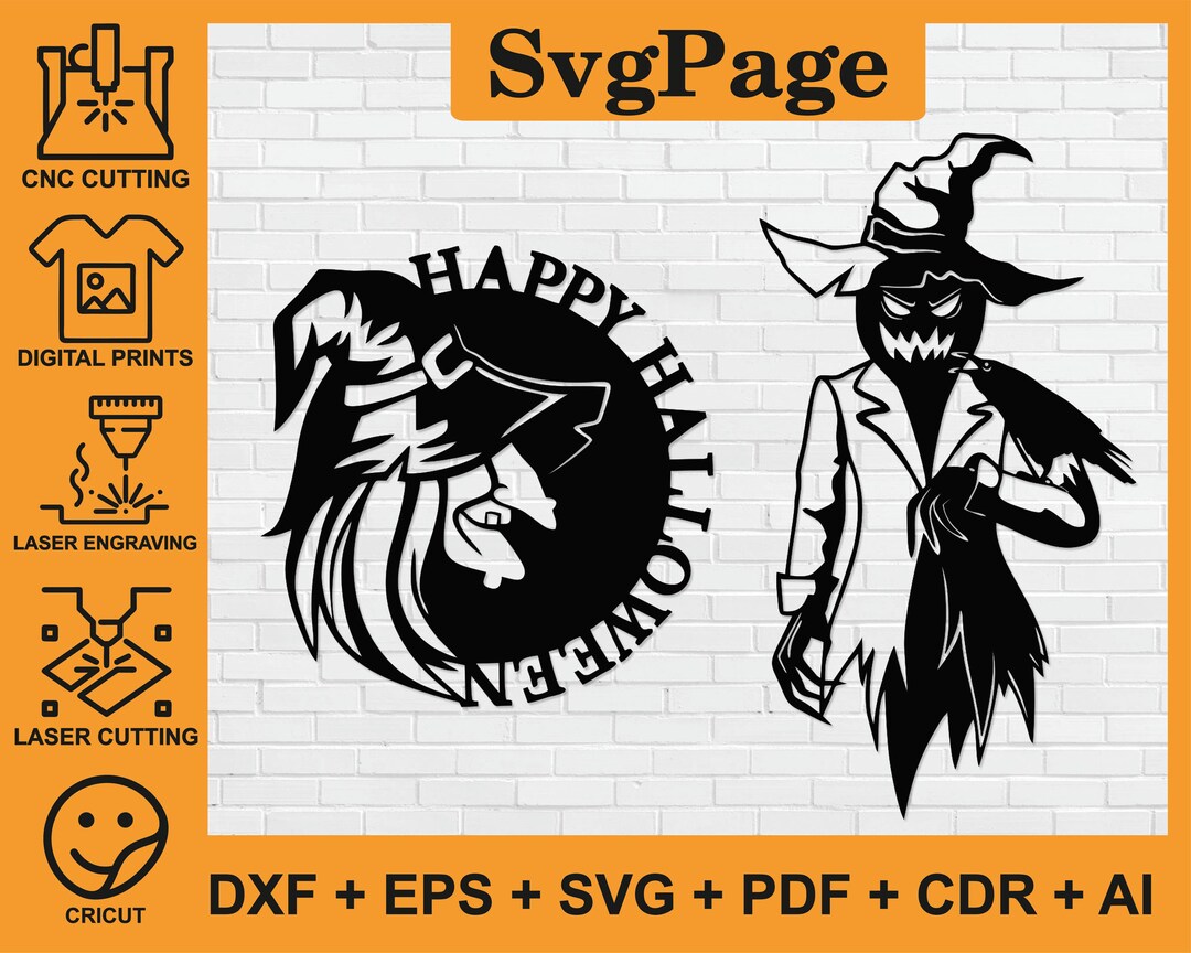 Witch Halloween Laser Cut Svg Dxf Files Wall Sticker Engraving Decal ...
