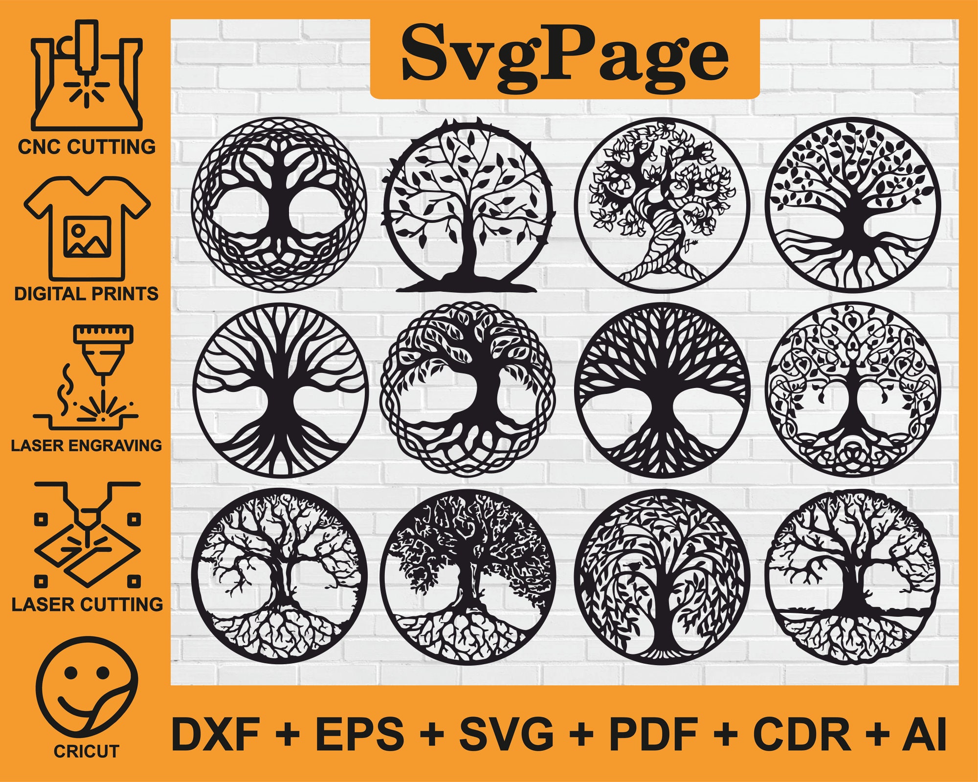 Tree of Life Dxf Branch Svg Laser Cut Files Wall Sticker Glowforge ...