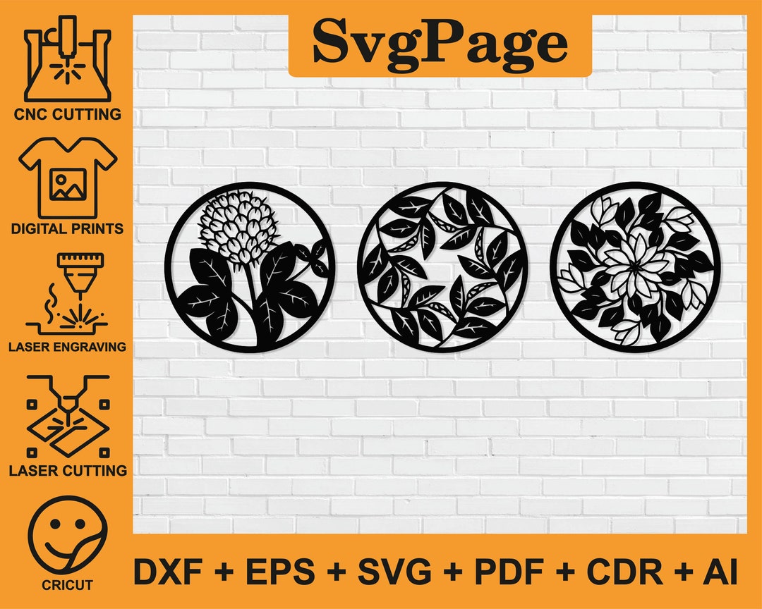 Leaf Flowers Dxf Home Decoration Laser Cut Svg Png Pdf Files Wall Art ...