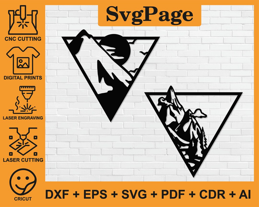 Mountain Sky Sun Laser Cut Svg Dxf Files Wall Art Sticker Glowforge ...