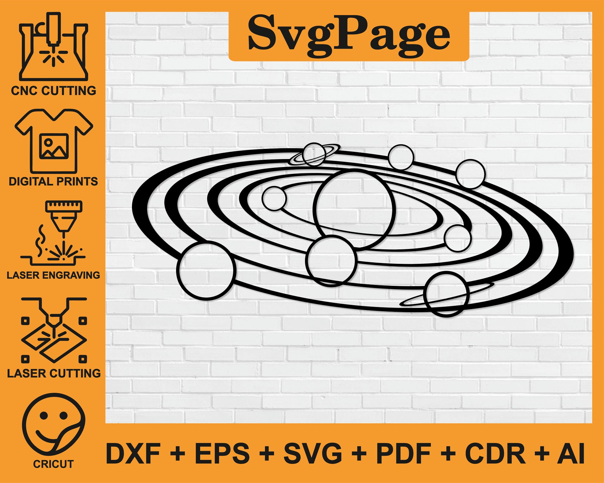 Planet Solar System Space Laser Cut Svg Pdf Dxf Png Files Wall Art ...