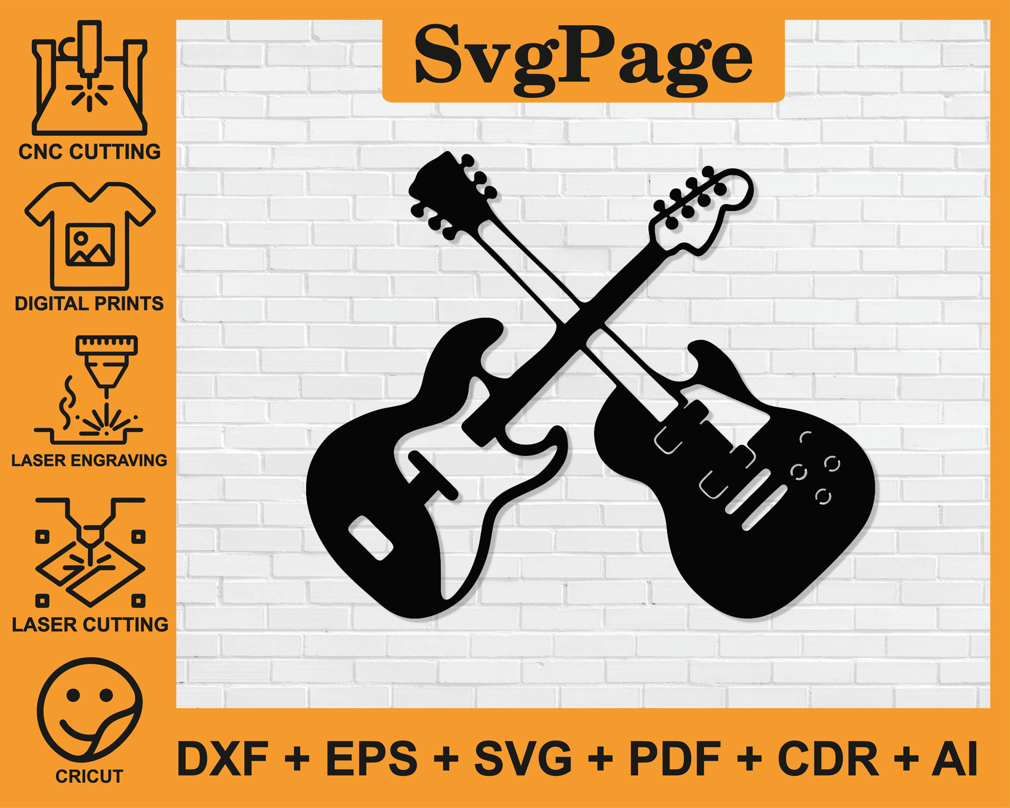 Electro Guitar Laser Cut Svg Dxf Png Files Wall Art Sticker Glowforge ...