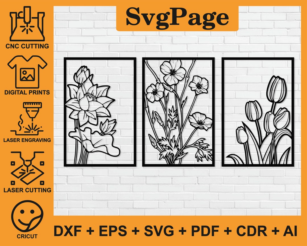 Tulip Flowers Laser Cut Svg Dxf Files Wall Art Sticker Glowforge ...