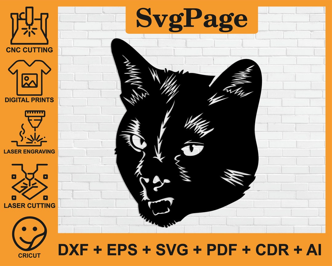 Cat Dxf Animal Svg Laser Cut Png Files Wall Art Decal Sticker Glowforge ...
