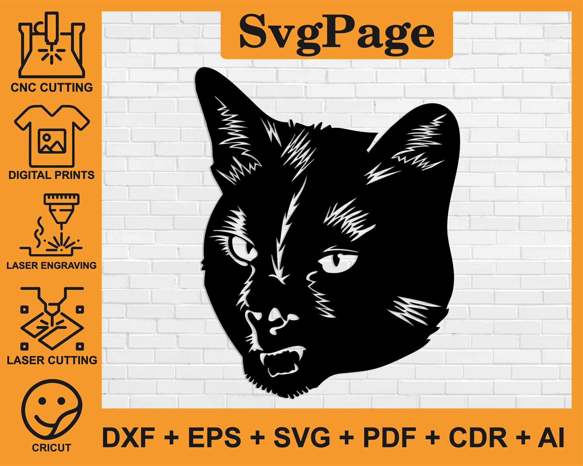 Cat Dxf Animal Svg Laser Cut Png Files Wall Art Decal Sticker Glowforge ...
