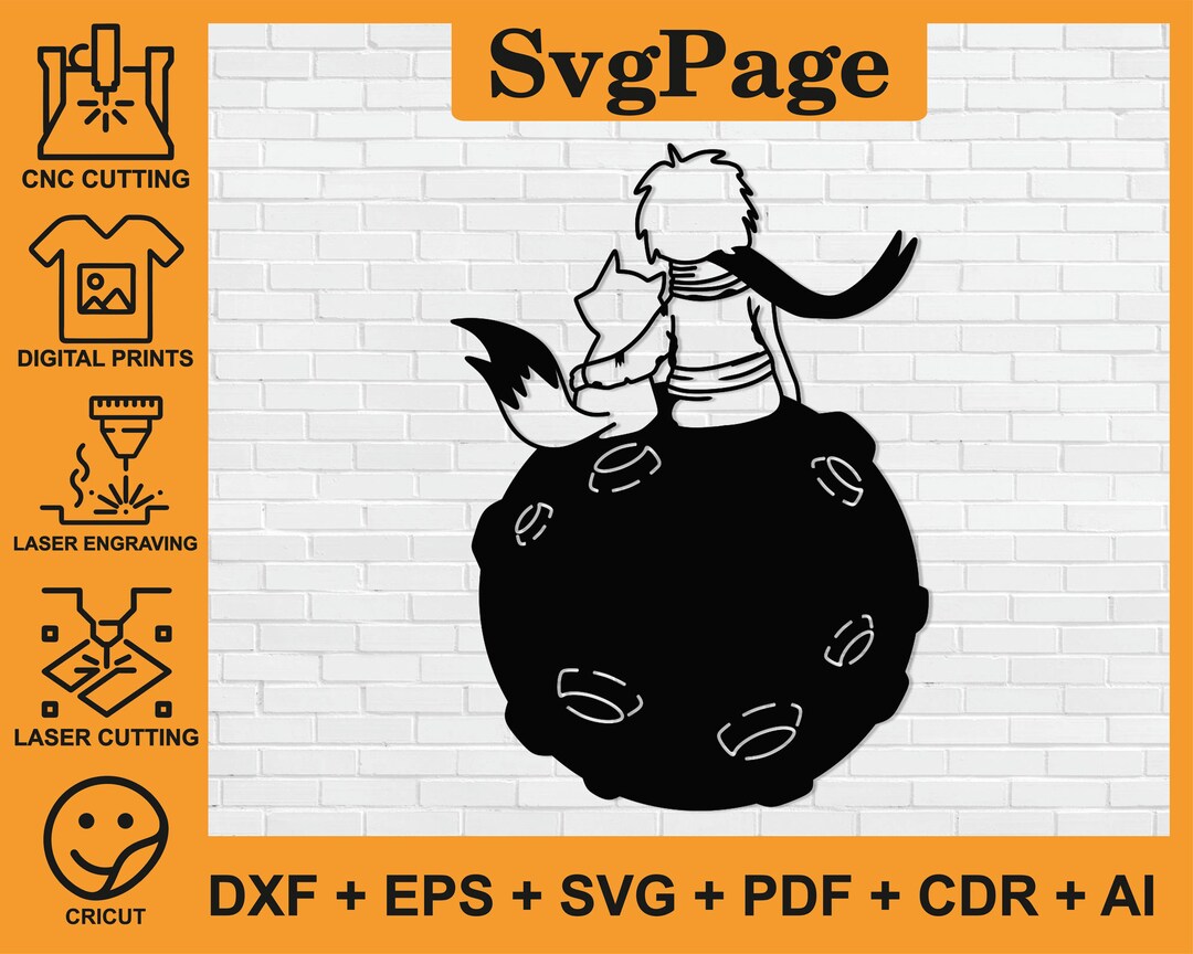 Little Prince Fox Planet Laser Cut Svg Dxf Files Wall Art Sticker ...
