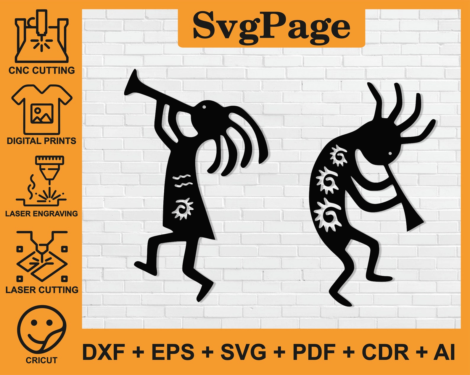 Kokopelli Tribal Laser Cut Svg Dxf File Wall Sticker Pdf Silhouette ...