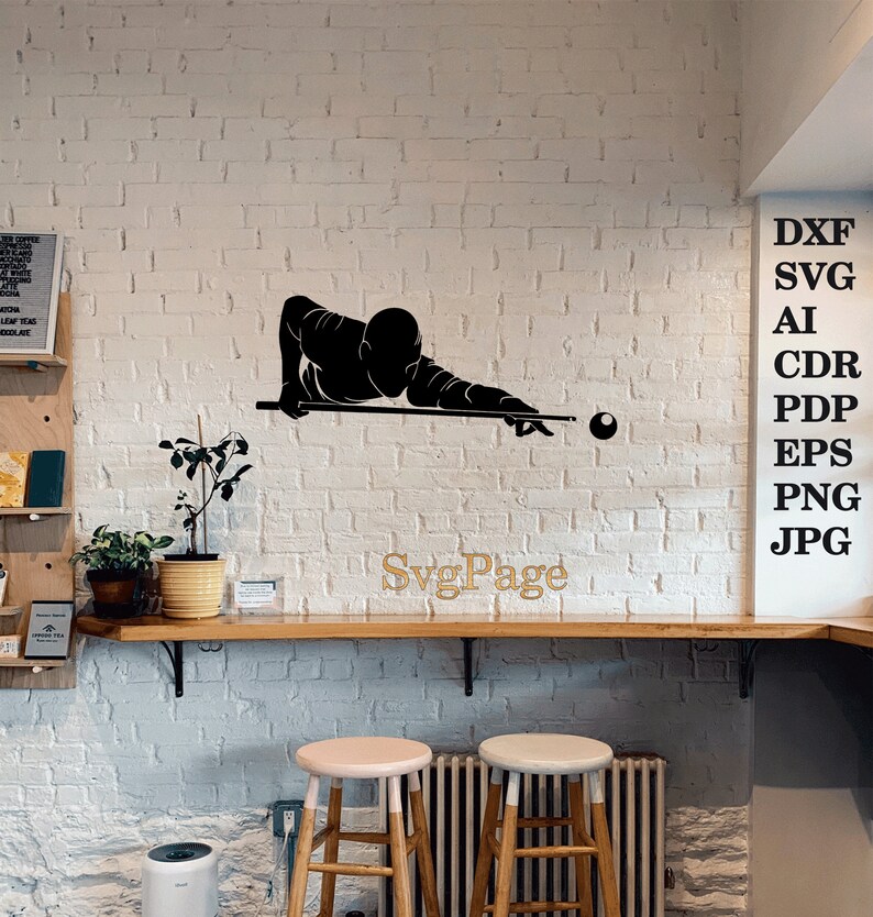 Billiards Cue Sports Laser Cut Svg Dxf Pdf Png Files Wall Art Sticker ...