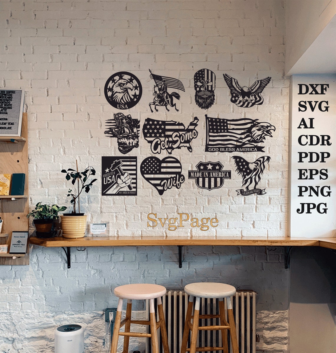 USA America Flag Laser Cut Svg Dxf Png Files Wall Art Sticker Glowforge ...