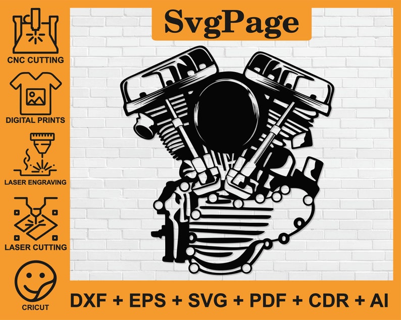 Panhead Engine Motor Laser Cut Svg Dxf Png Files Wall Art Sticker ...