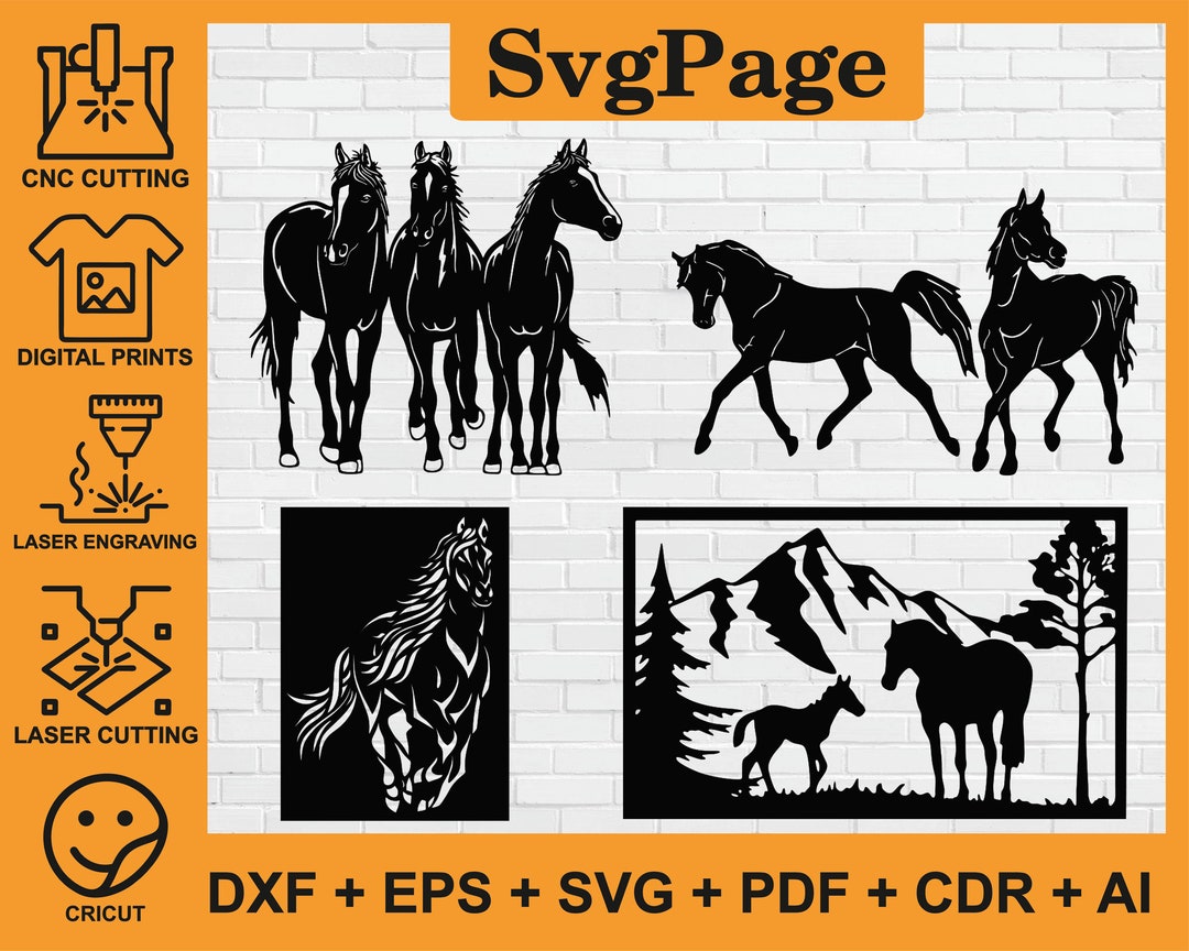 Horse Laser Cut Svg Dxf Files Wall Art Sticker Glowforge Engraving ...