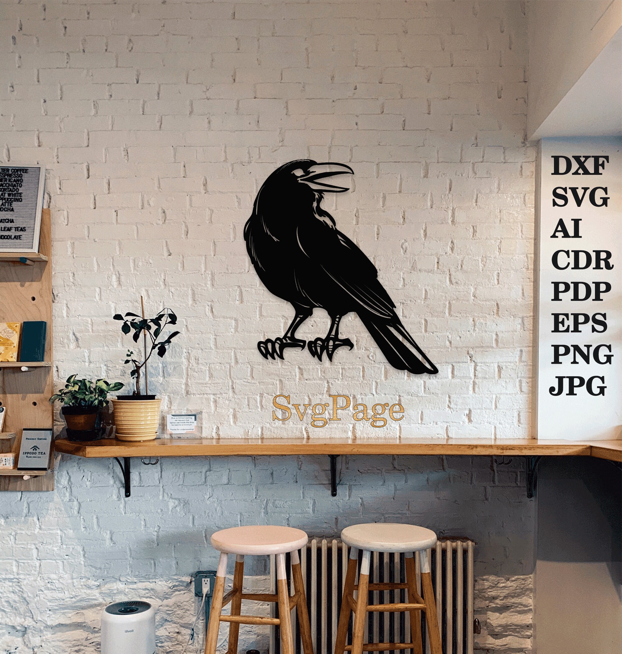 Crow Dxf Raven Bird Svg Pdf Laser Cut Png Files Wall Art - Etsy UK