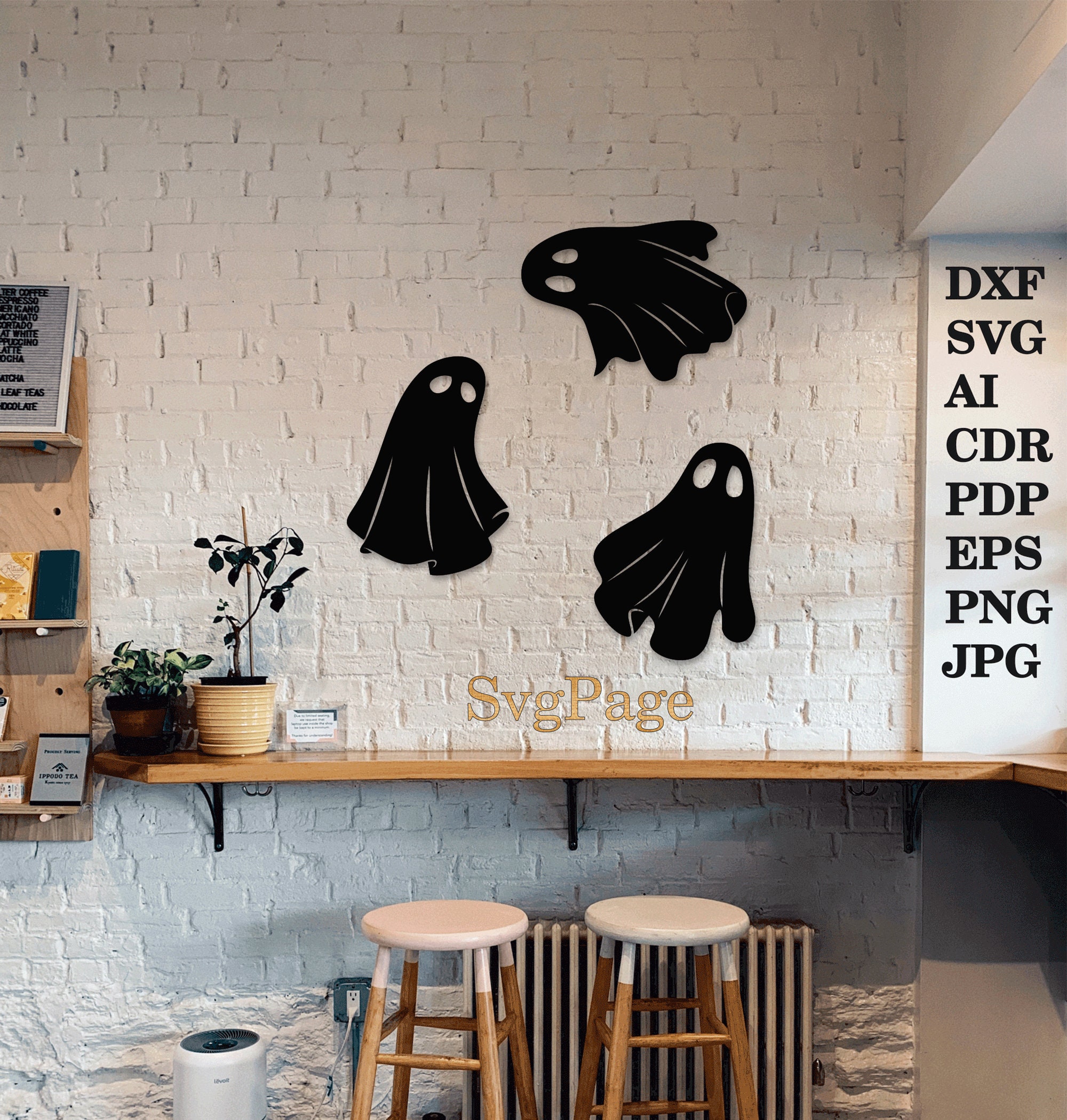 Casper Ghost Halloween Dxf Svg Pdf Laser Cut Png Files Wall Art Sticker ...