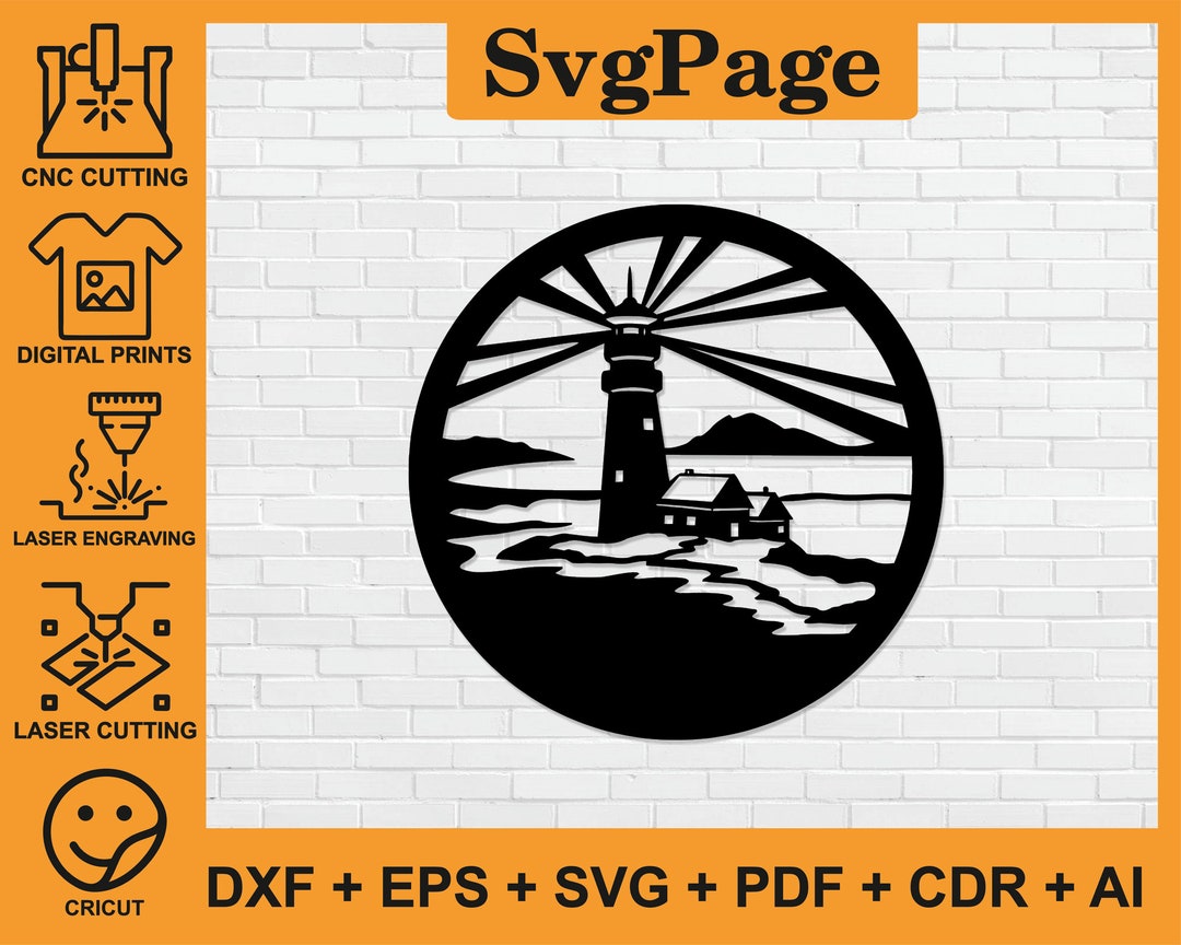 Lighthouse Laser Cut Svg Dxf File Wall Sticker Pdf Silhouette Template ...
