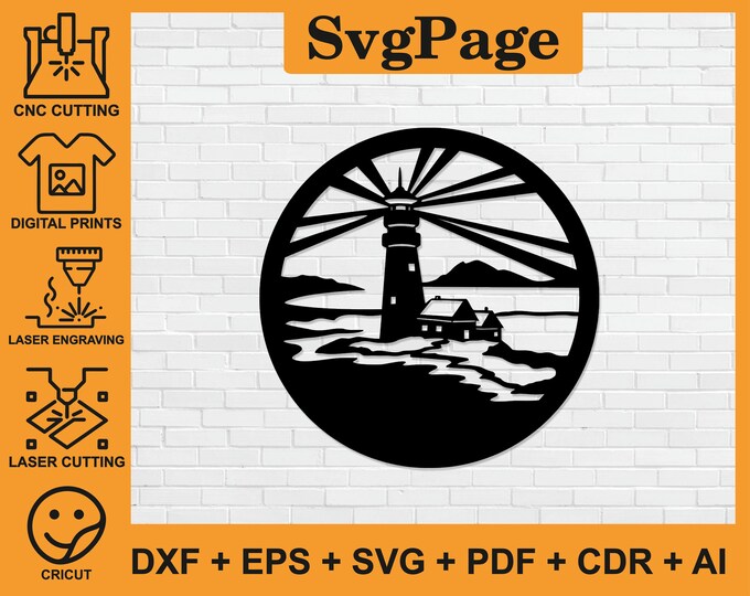 Lighthouse Design Laser Cut Svg Dxf Files Wall Sticker Engraving Decal ...