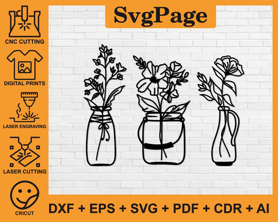 Vase Flowers Laser Cut Svg Dxf Files Wall Art Sticker Glowforge ...