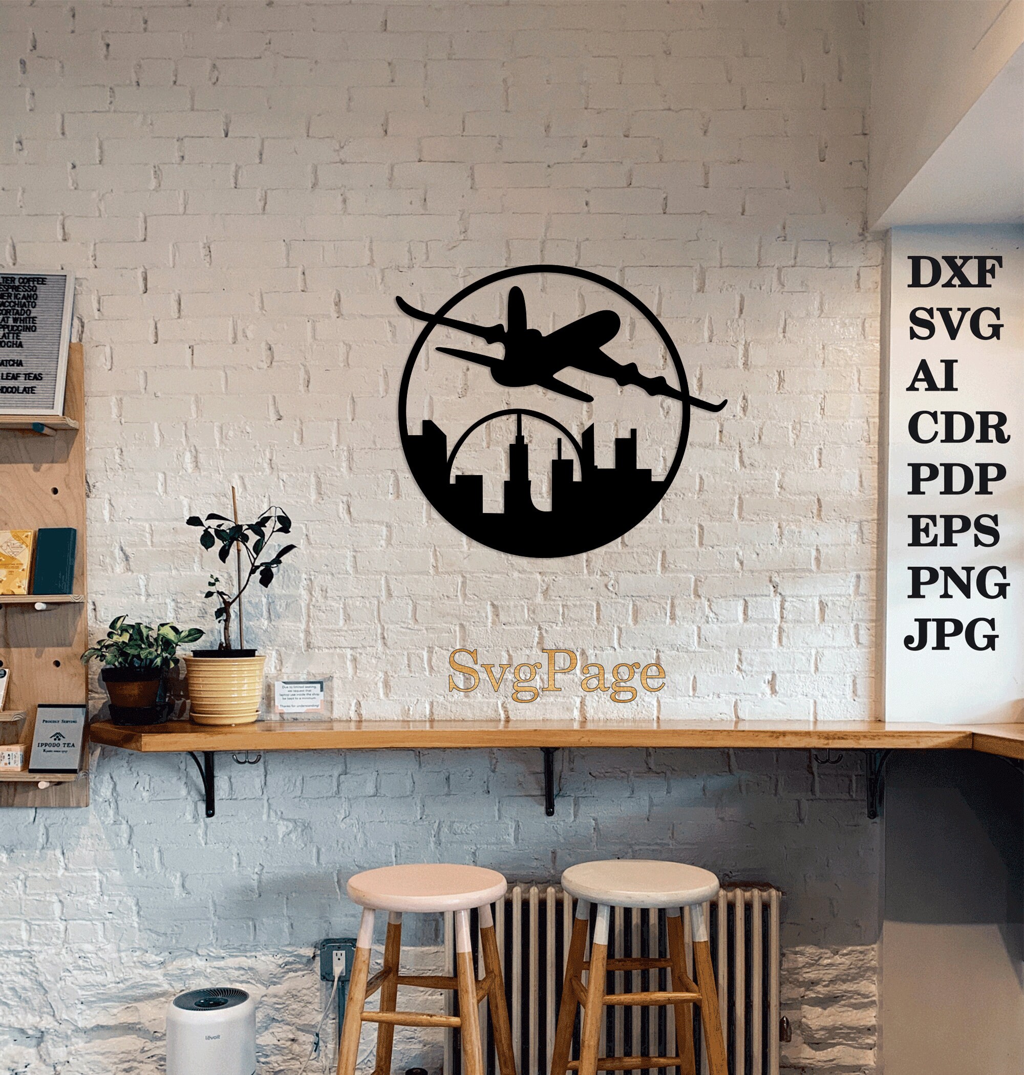 Plane City View Laser Cut Svg Dxf Files Wall Art Sticker Glowforge ...
