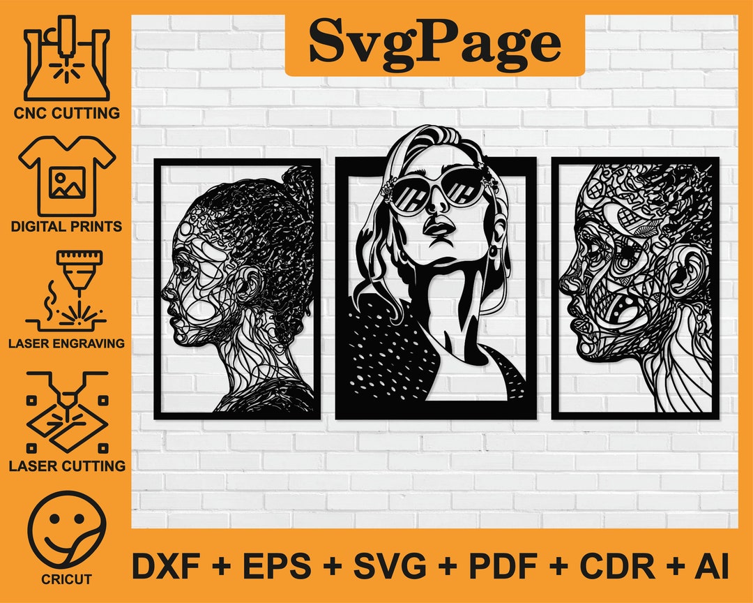 Beatiful Women Girl Laser Cut Svg Dxf Files Wall Sticker Glowforge ...