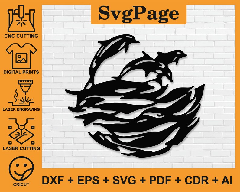 Dolphin Dxf Sea Svg Laser Cut Files Wall Art Sticker Glowforge ...