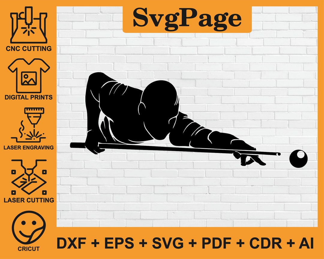 Billiards Cue Sports Laser Cut Svg Dxf Pdf Png Files Wall Art Sticker ...