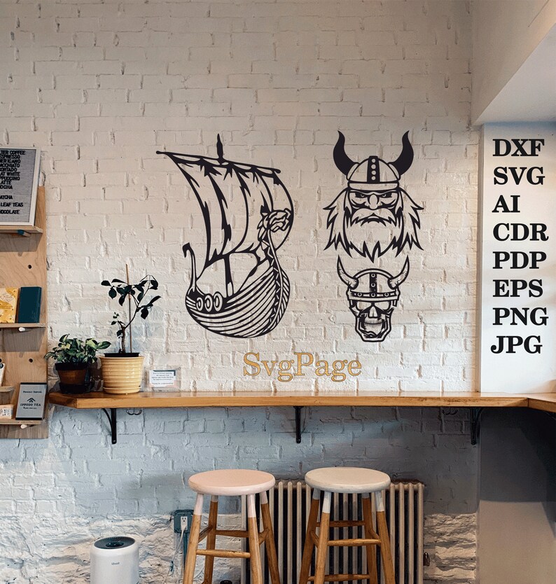 Vikings Dxf Skull Ship Laser Cut Svg Dxf Png Files Wall Art Sticker ...