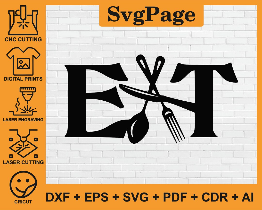 Eat Food Png Fork Pdf Spoon Laser Cut Svg Dxf Files Wall Art Sticker ...