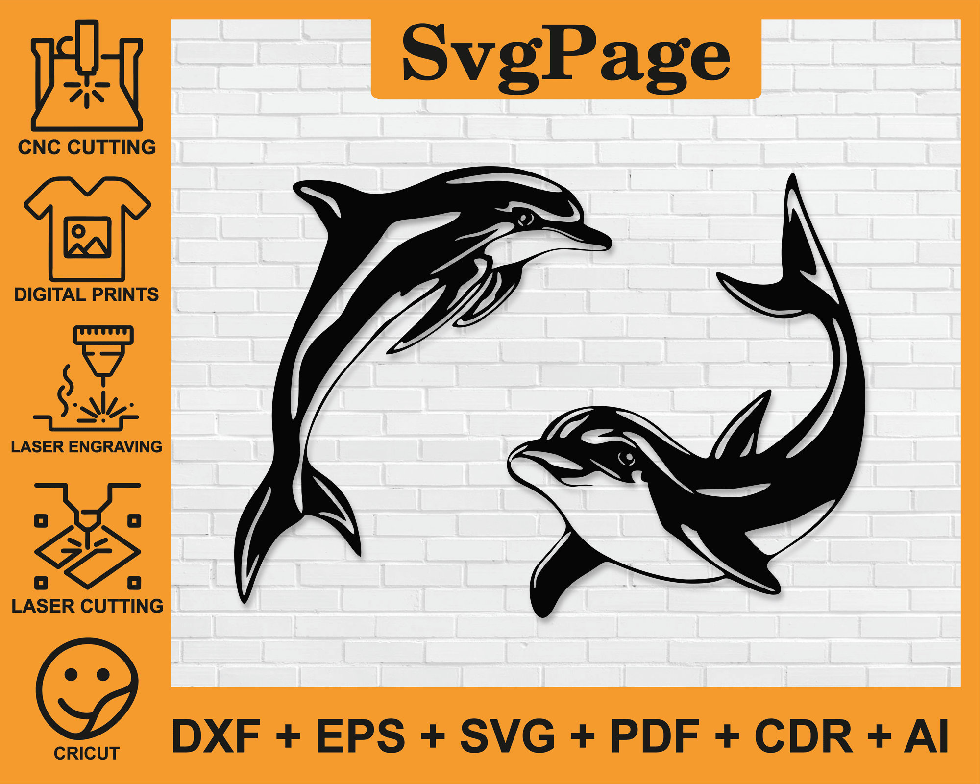Dolphin Dxf Svg Laser Cut Files Wall Art Sticker Glowforge Engraving ...