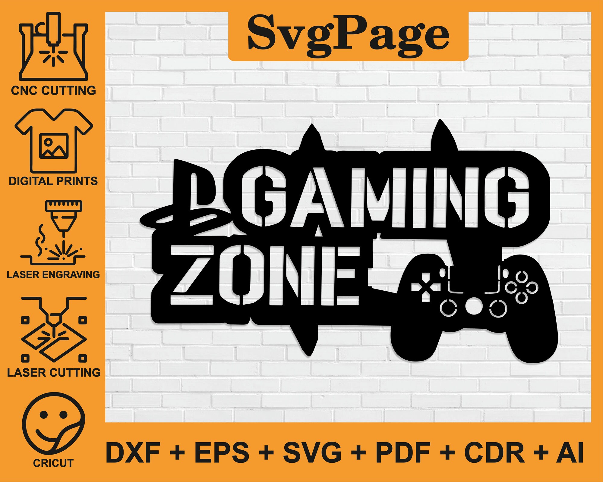 Gaming Zone Gamer Laser Cut Svg Dxf Files Wall Art Sticker Glowforge ...