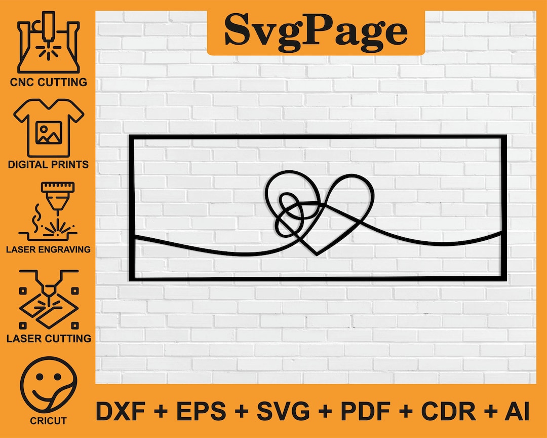 Shape of My Heart Knoted Heart Laser Cut Svg Dxf Files Wall Sticker ...