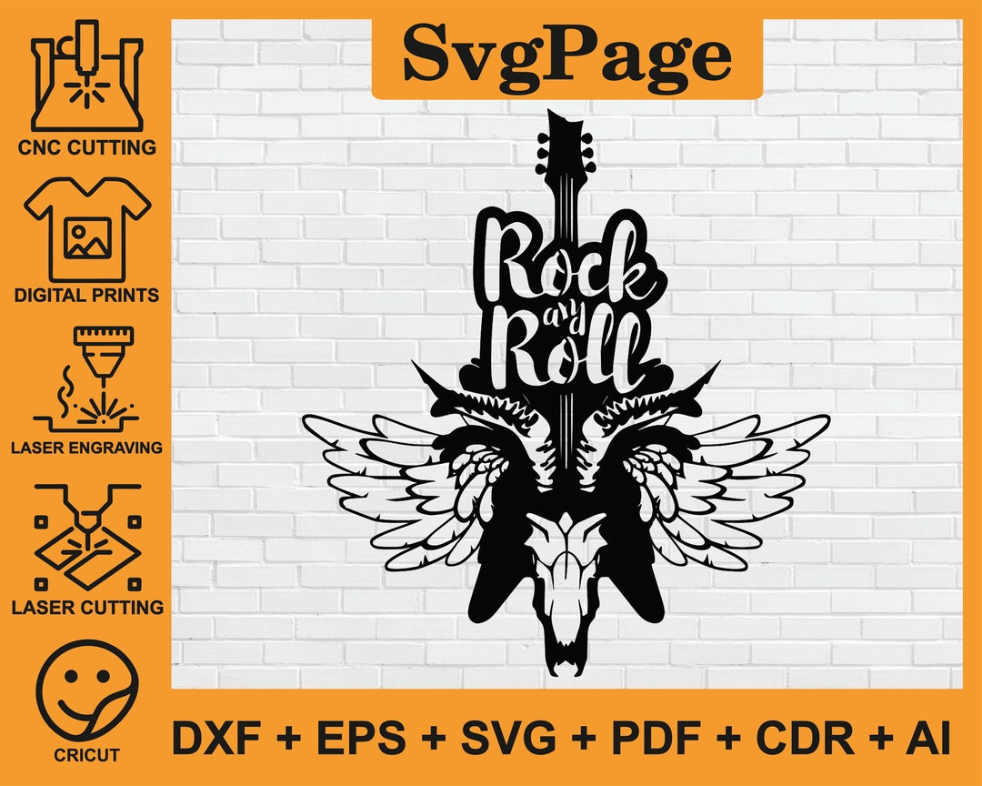 Rock Dxf Guitar Svg Wing Pdf Cdr Laser Cut Files Wall Art Sticker ...