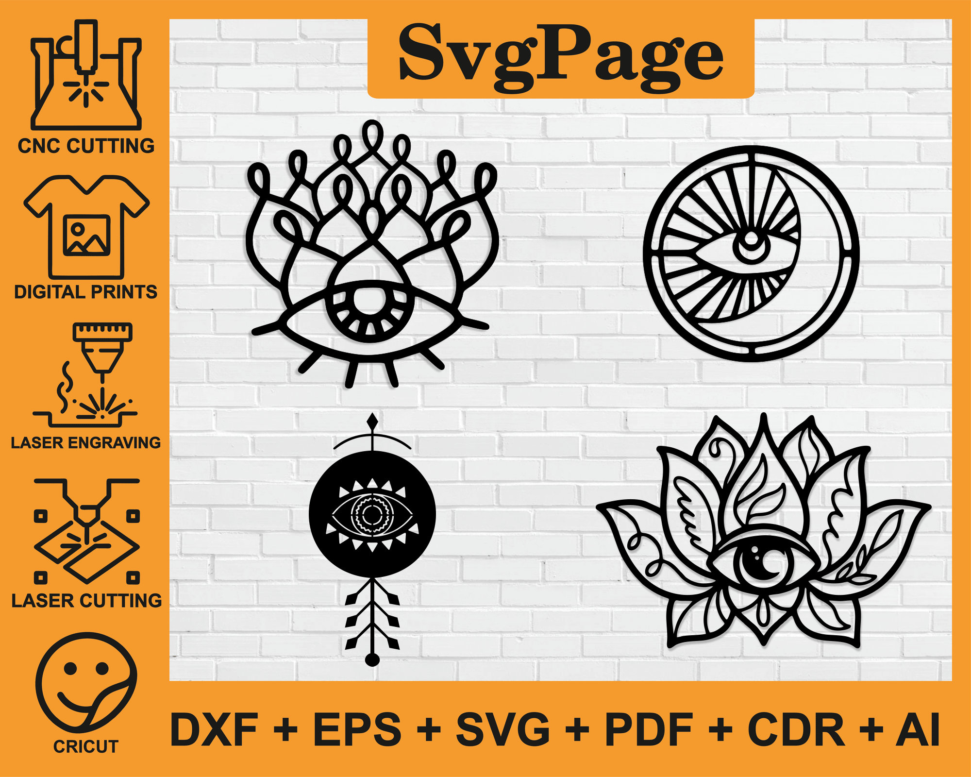 Lotus Eye corte láser svg dxf archivos etiqueta de la pared grabado ...