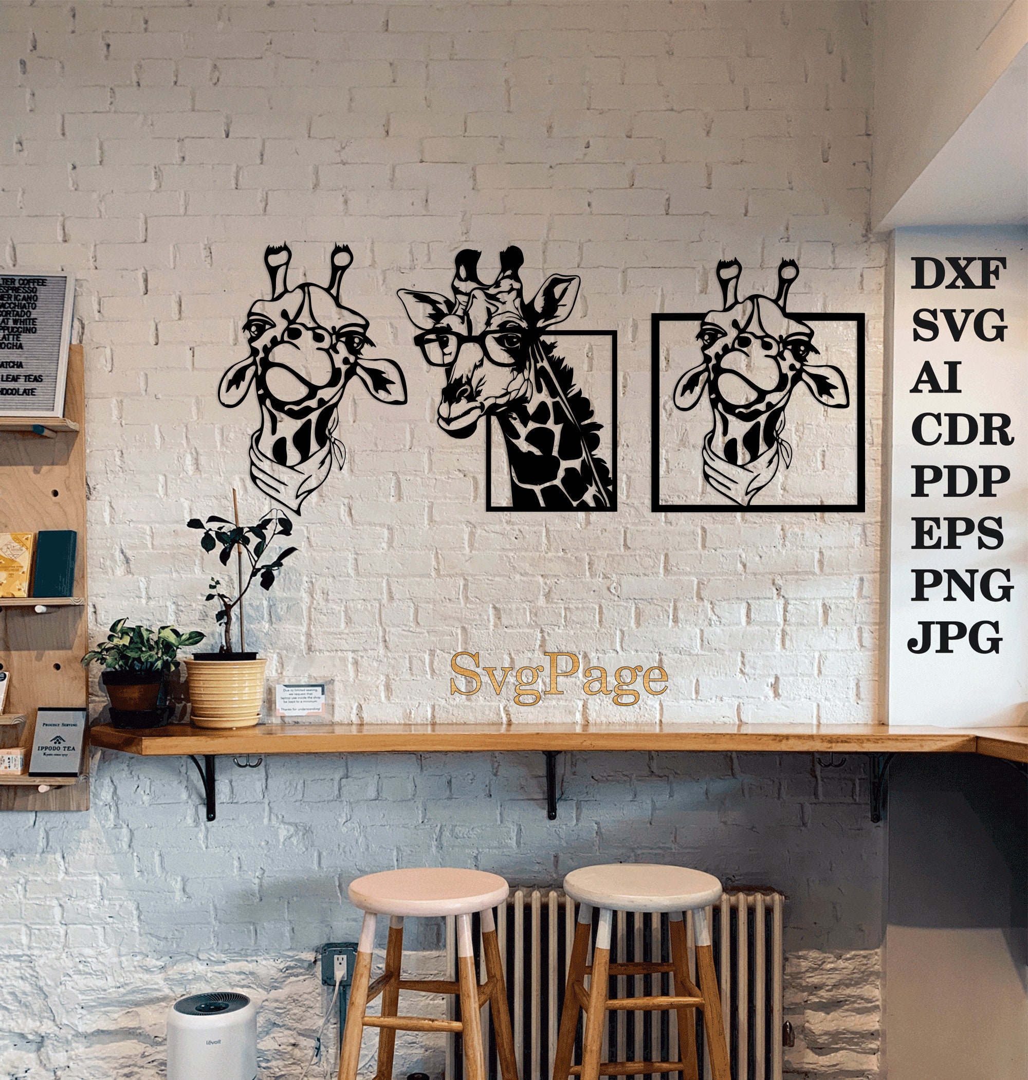 Giraffe Dxf Animal Svg Laser Cut Png Files Wall Art Decal Sticker ...