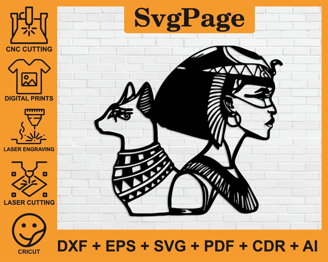 Cleopatra Egyptian Queen Laser Cut Svg Dxf Png Files Wall Art Sticker ...