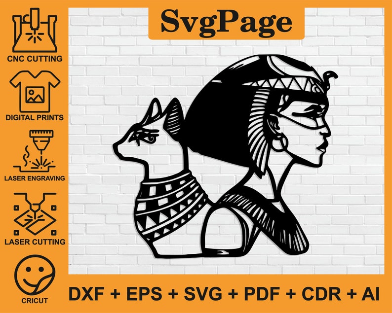 Cleopatra Egyptian Queen Laser Cut Svg Dxf Png Files Wall Art Sticker ...