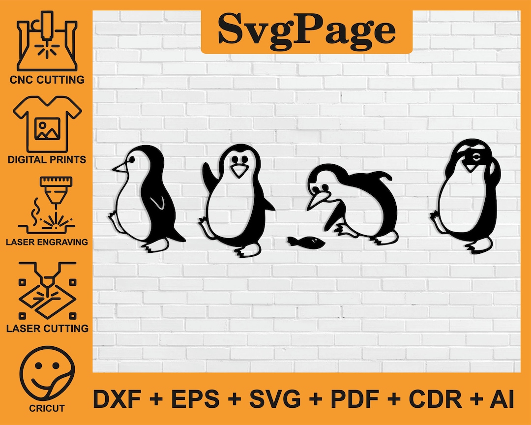 Cute Penguin Laser Cut Svg Dxf File Wall Sticker Pdf Silhouette ...