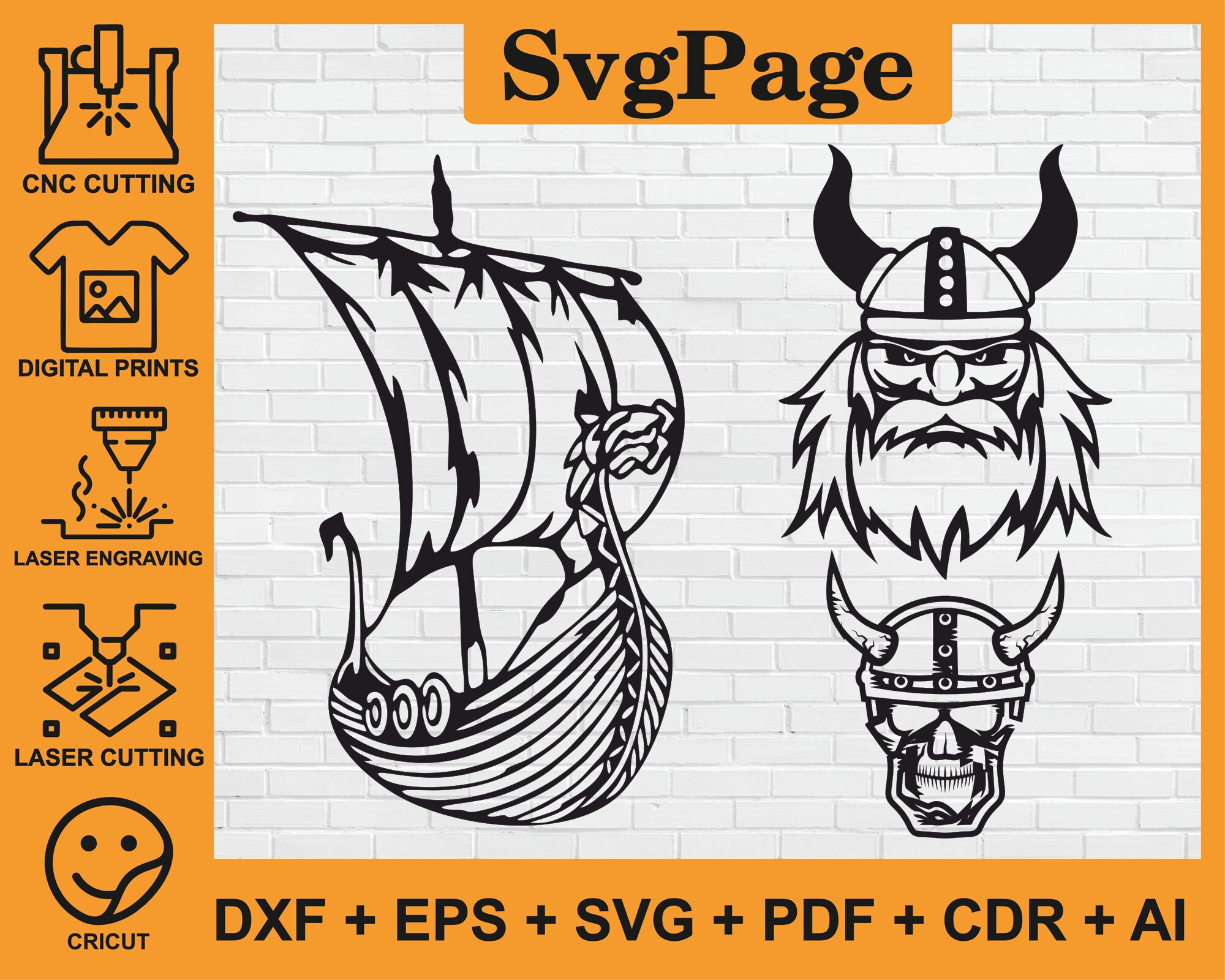 Vikings Dxf Skull Ship Laser Cut Svg Dxf Png Files Wall Art Sticker ...