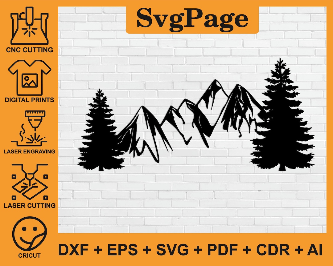 Mountain Forest Tree Laser Cut Svg Dxf Files Wall Art Sticker Glowforge ...