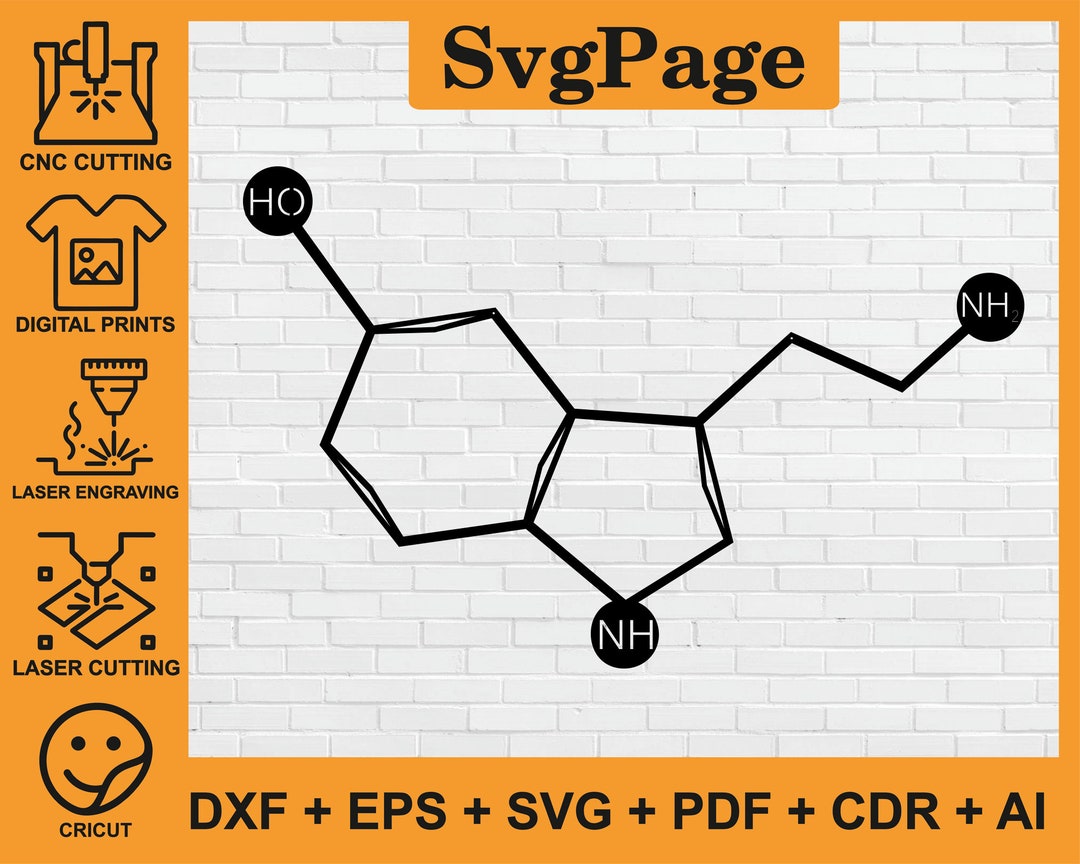 Serotonin Chemistry Symbols Laser Cut Svg Dxf Png Files Wall Art ...