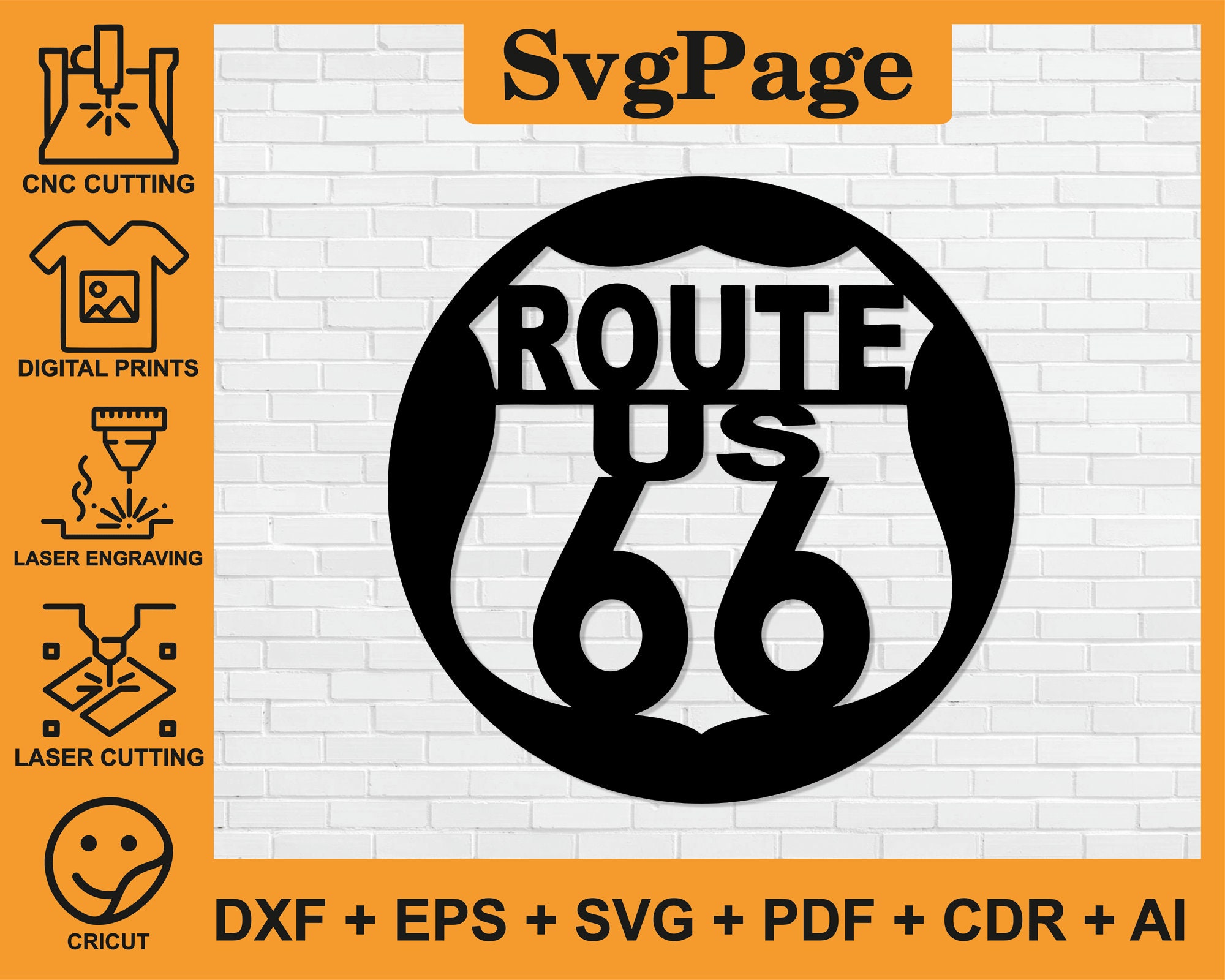 Route US 66 Laser Cut Svg Dxf Pdf Png Files Wall Art Sticker Glowforge ...