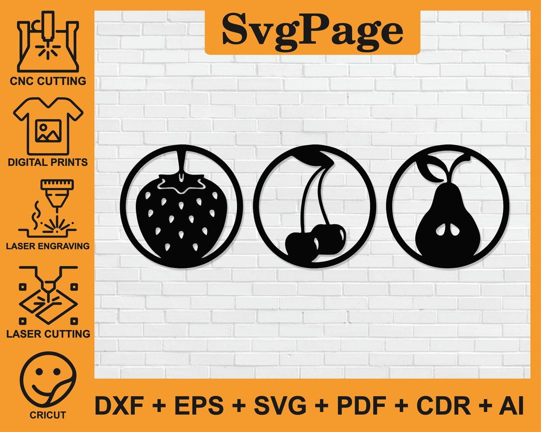 Fruits Dxf Strawberry Svg Laser Cut Files Wall Art Sticker Glowforge ...